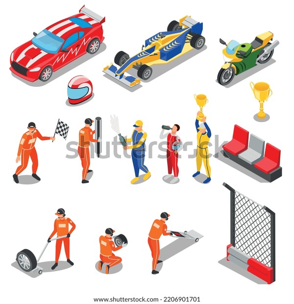Racing Isometric Set Isolated Icons Cars Stock Vector (Royalty Free ...