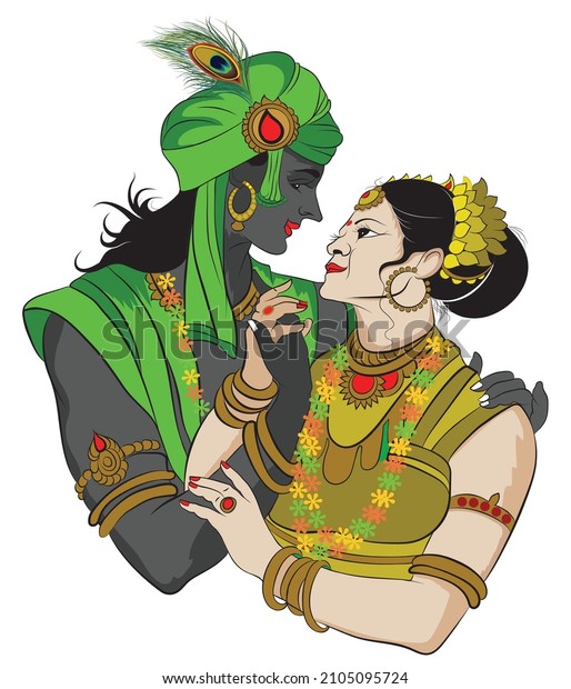 Radhakrishna Vector Illustration Line Drawing Indian: เวกเตอร์สต็อก ...