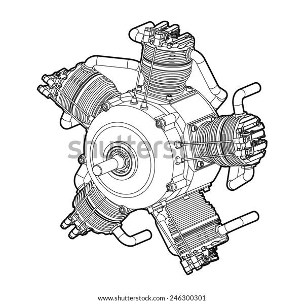 Radial Cylinder Engine Illustration Isolated On Stock Vector (Royalty ...