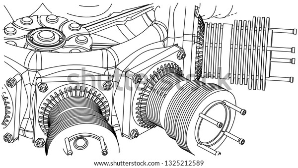 Radial Engine On White Background Drawing Stock Vector (Royalty Free ...