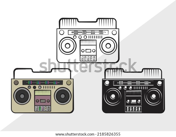 Vektor Stok Radio Boombox Svg Printable Vector Illustration (Tanpa ...