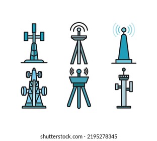 Radio Mast Network Tower Icons Set Stock Vector (Royalty Free ...