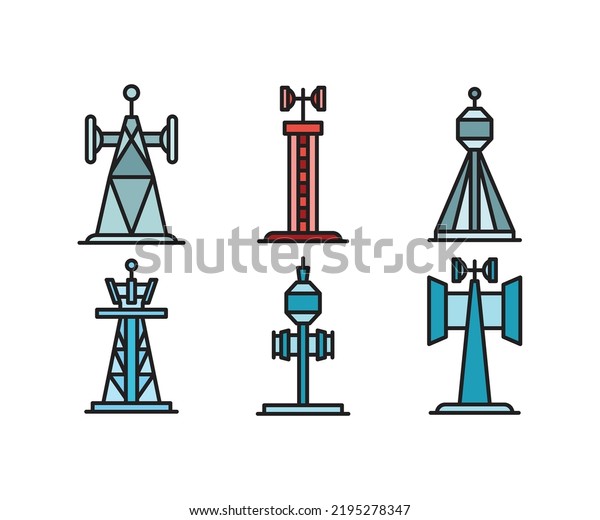 Radio Mast Network Tower Icons Set Stock Vector (Royalty Free ...