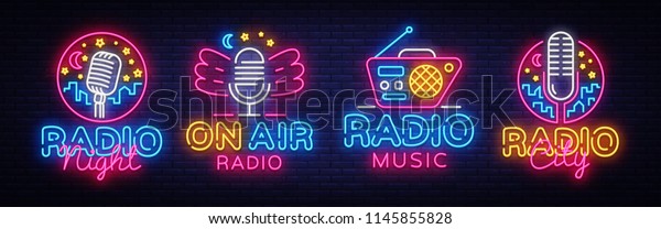 Radio Neon Sign Collection Vector Radio Stock Vector (Royalty Free ...