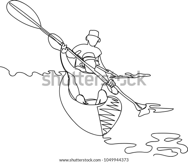 Rafting On River Single Line Drawing Stock Vector (Royalty Free) 1049944373