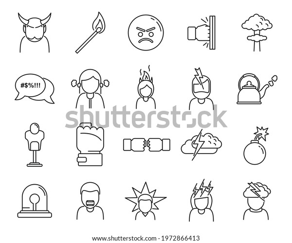 Rage Aggressive Icon Set Outline Set Stock Vector (Royalty Free ...