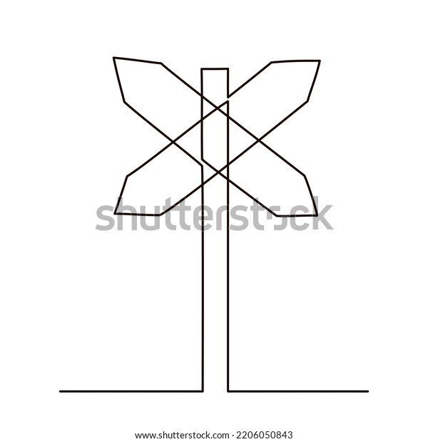 Rail Road Crossing Sign Continuous Line Stock Vector (Royalty Free ...