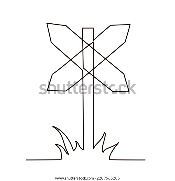 Rail Road Crossing Sign Continuous Line Stock Vector (Royalty Free ...