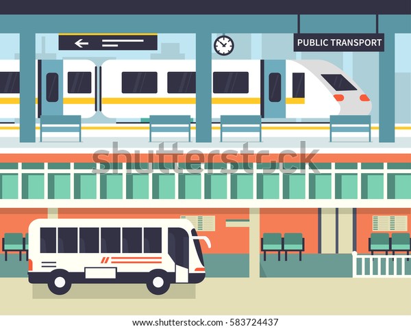 Railway Bus Station Bus Stop Train Stock Vector (Royalty Free) 583724437