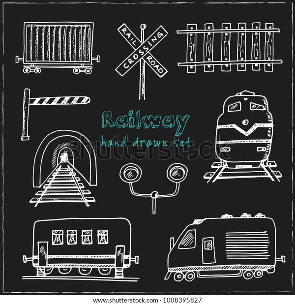 Railway Hand Drawn Doodle Set Vector Stock Vector (Royalty Free ...