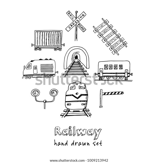 Railway Hand Drawn Doodle Set Vector Stock Vector (Royalty Free ...