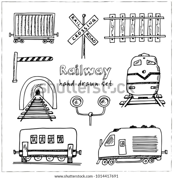 Railway Hand Drawn Doodle Set Vector Stock Vector (Royalty Free ...