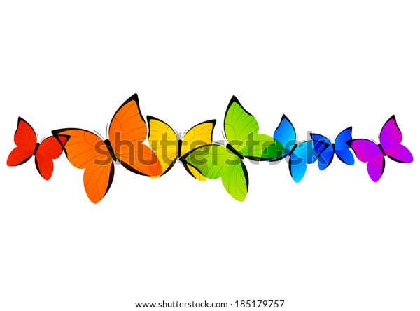 Rainbow Butterflies Border Your Design Stock Vector (Royalty Free ...