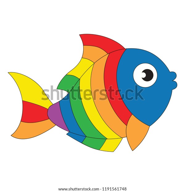 Rainbow Fish Animal Funny Cartoon Outlined Stock Vector (Royalty Free ...
