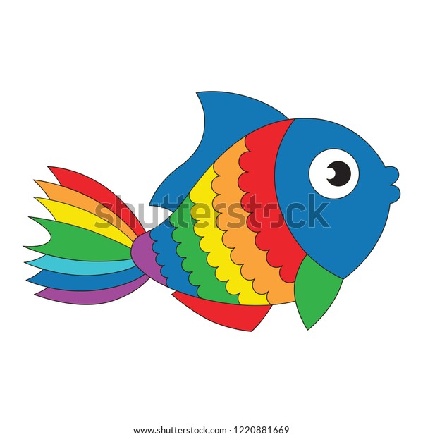 Rainbow Fish Cartoon Outlined Illustration Thin 스톡 벡터(로열티 프리 ...