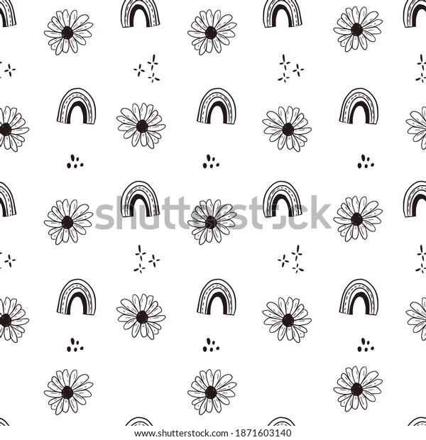 Rainbow Flower Monochrome Seamless Pattern Vector Stock Vector (Royalty ...