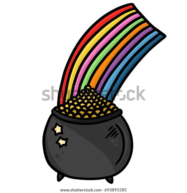 Rainbow Pot Gold Line Art Vector Stock Vector (Royalty Free) 693895585 ...