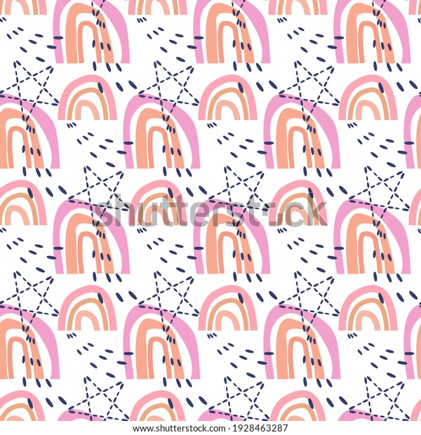 Rainbow Sky Stars Seamless Pattern Minimalistic Stock Vector (Royalty ...