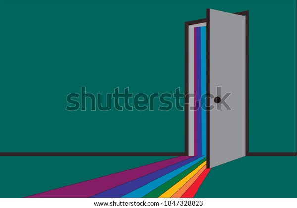 Rainbow Through Open Door Comming Out Stock Vector (Royalty Free ...