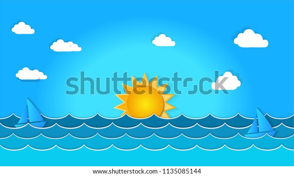Rainy Sea Background Flat Style Stock Vector (Royalty Free) 1135085144 ...