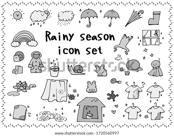 Rainy Season Rough Icon Set Monochrome: เวกเตอร์สต็อก (ปลอดค่าลิขสิทธิ์ ...