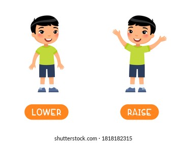 Raise Lower Antonyms Flashcard Vector Template Stock Vector (Royalty ...