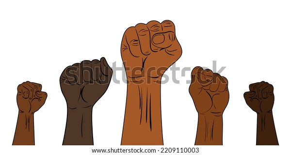 Raised Fists Multicultural People Different Skin Stock Vector (Royalty ...