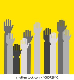 Raised Hands On Yellow Background Flat: เวกเตอร์สต็อก (ปลอดค่าลิขสิทธิ์ ...