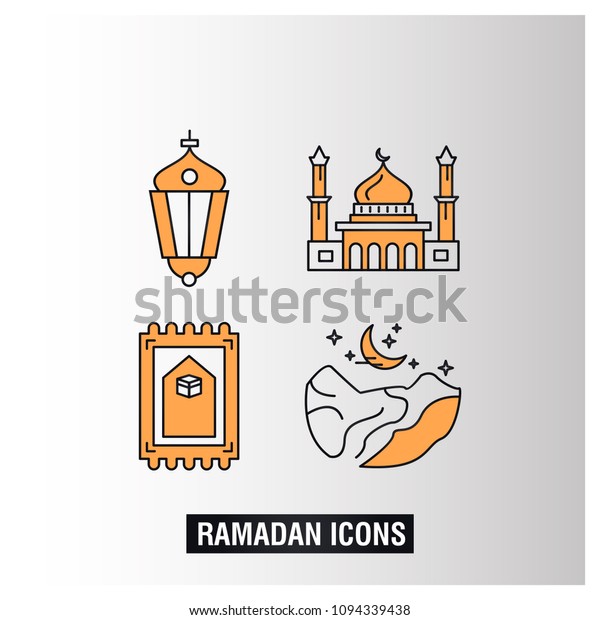 Ramdan Kareem Icons Set Light Background Stock Vector (Royalty Free ...
