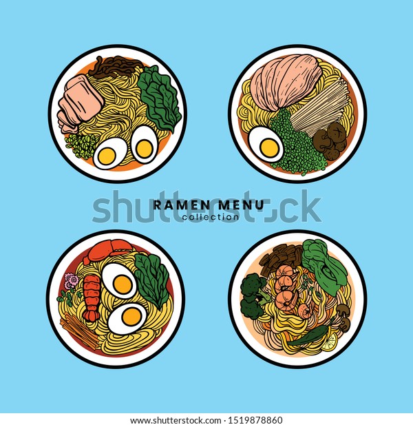 Ramen Noodle Set Menu Illustration On: vector de stock (libre de ...