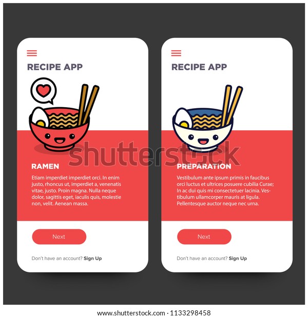 Ramen Recipe Ux Ui App Design Stock Vector (Royalty Free) 1133298458 ...