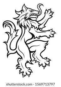 Rampant Heraldic Wolf Black Whitevector Illustration: เวกเตอร์สต็อก ...