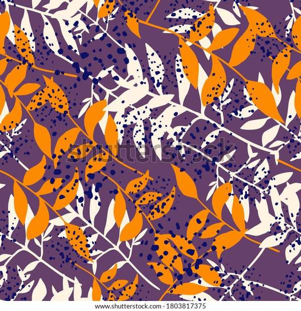 Random Bright Seamless Pattern Foliage Silhouettes Stock Vector ...