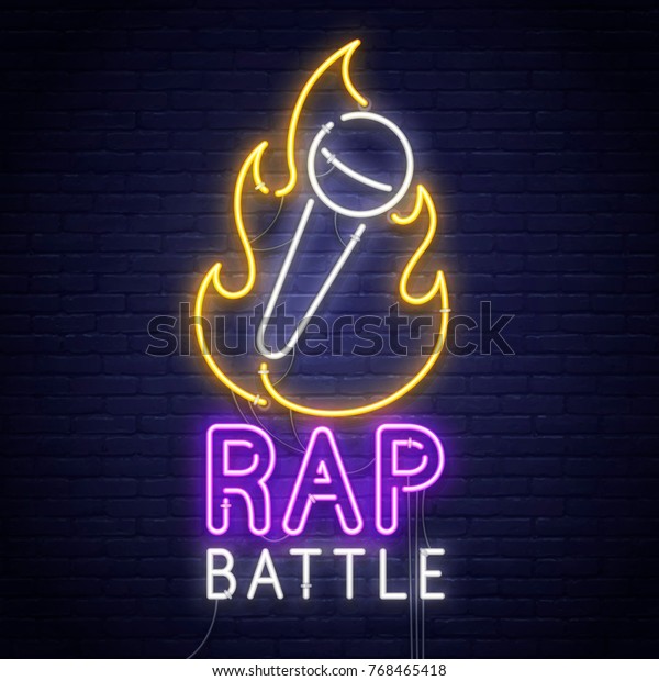 Batalla de rap. Signo de neón 3d. Signo de neón realista. Banner de ...