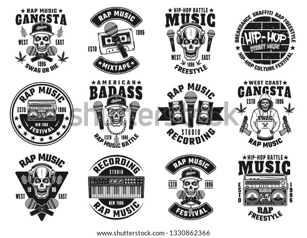 Rap Hiphop Set Twelve Vector Emblems: เวกเตอร์สต็อก (ปลอดค่าลิขสิทธิ์ ...