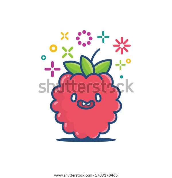 Vektor Stok Raspberry Kawaii Emoticon Cartoon Illustration Isolated ...