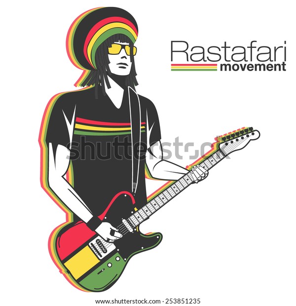 Rastaman Dreadlocks Playing Reggae Electric Guitar Stock Vector ...