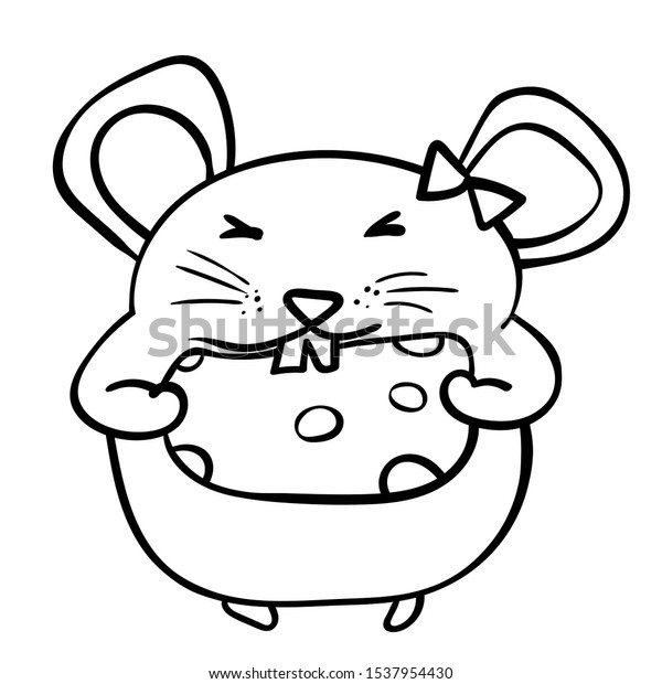 Rat Mouse Chewing Piece Cheese Coloring Stock Vector (Royalty Free ...