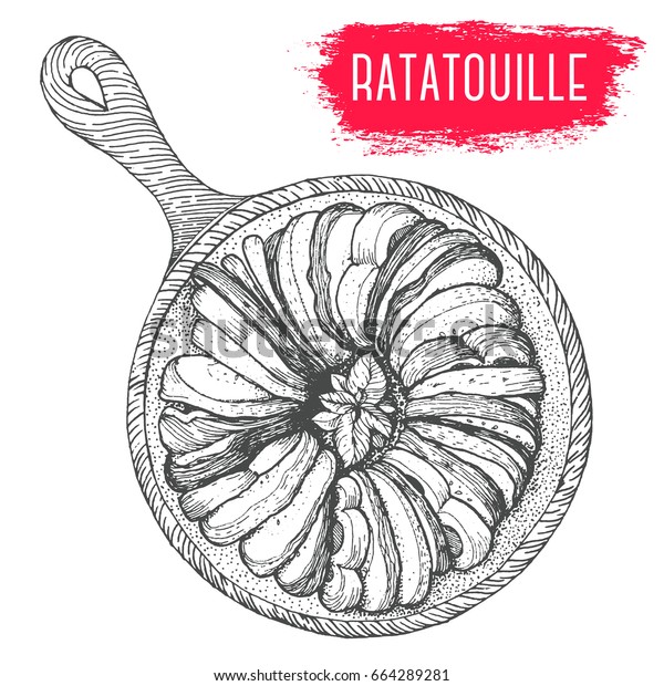 Ratatouille Hand Drawn Vector Illustration French: เวกเตอร์สต็อก (ปลอด ...