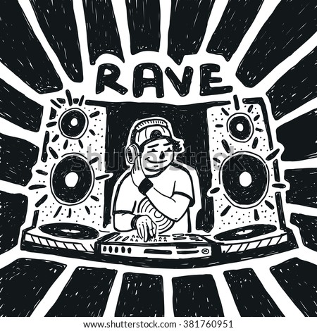 Rave Party DJ Vector Illustration Stock Vector (Royalty Free) 381760951 ...