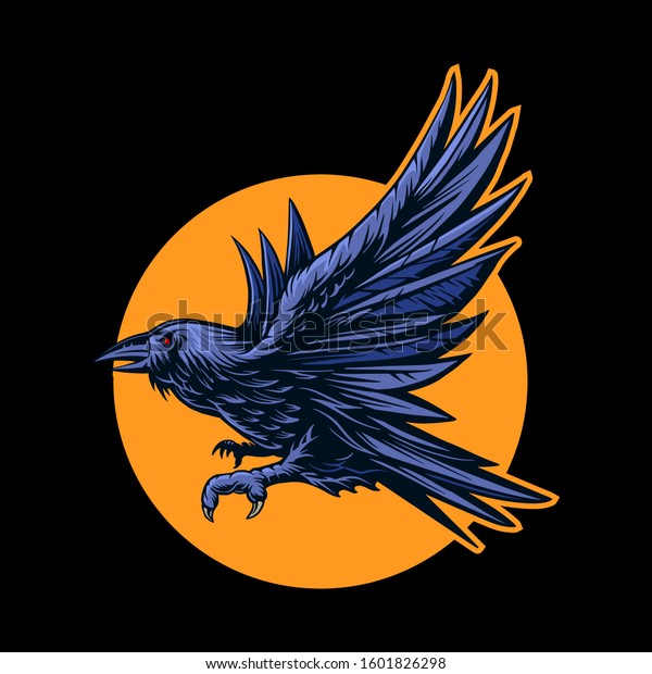Raven Illustration Vector Moon Dark Background Stock Vector (Royalty ...