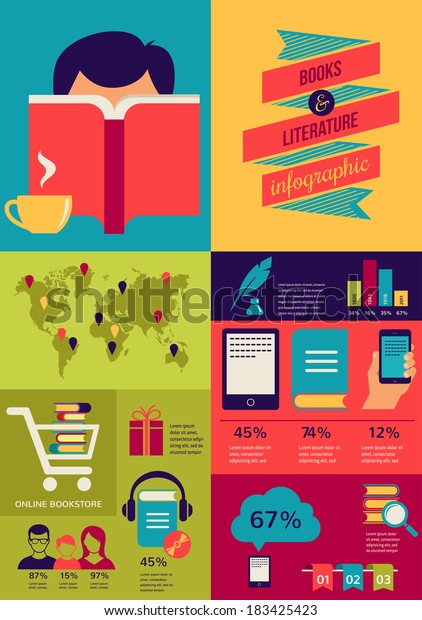 Reading Books Infographics Set Flat Icons Stock Vector (Royalty Free ...