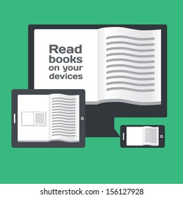 Reading Books On Electronic Mobile Devices Stock Vector (Royalty Free ...