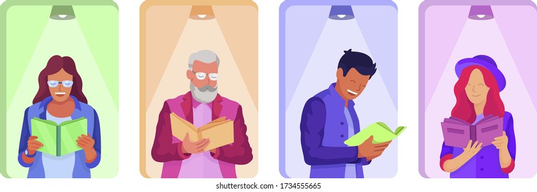 Reading Characters Flat Home Stock Vector (Royalty Free) 1734555665 ...