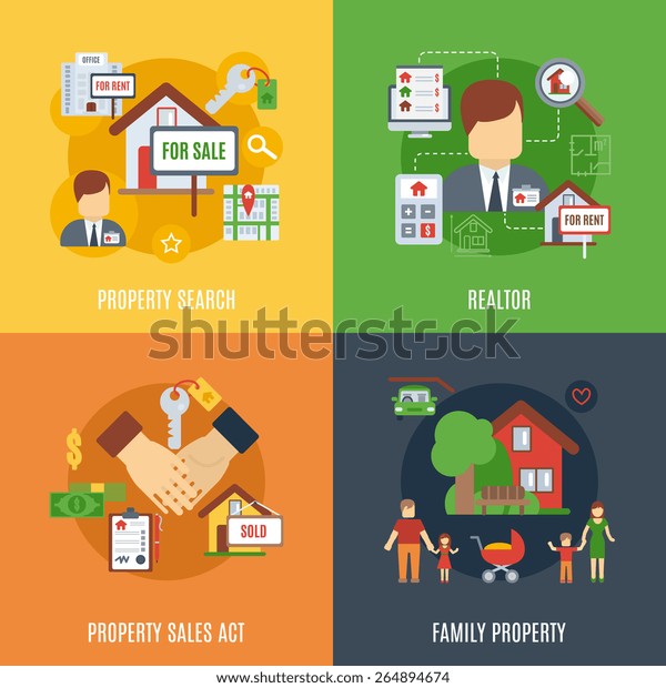 Real Estate Design Concept Set Family: เวกเตอร์สต็อก (ปลอดค่าลิขสิทธิ์ ...
