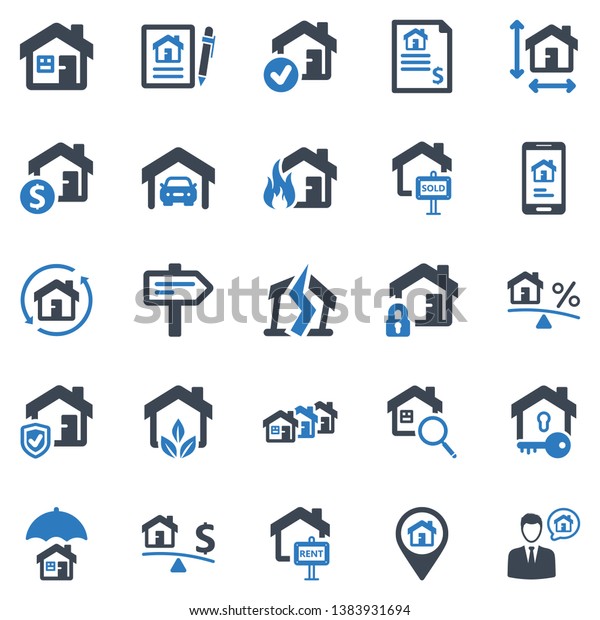 Real Estate Icon Set 1 Blue Stock Vector (Royalty Free) 1383931694