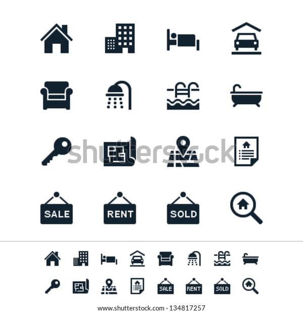 Iconos inmobiliarios: vector de stock (libre de regalías) 134817257 ...
