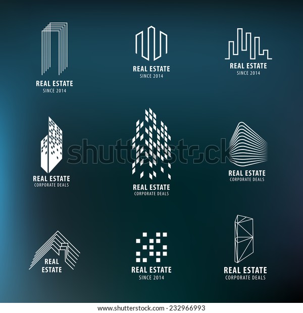 Real Estate labels set. Modern architecture, City Skyline, buildings ...