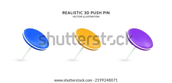 Realistic 3d Colorful Push Pins Vector Stock Vector (Royalty Free ...