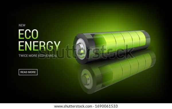 Realistic 3d green battery, environmental alternative energy. charging ...